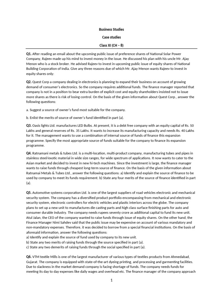 BST Case Studies CH 8 | PDF | Stocks | Economies