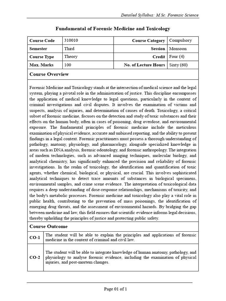 Forensic Medicine & Toxicology Syllabus | PDF | Forensic Science ...