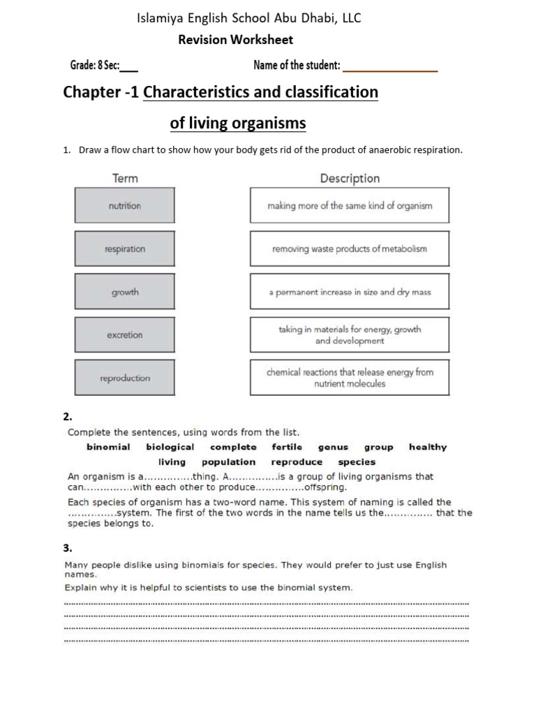 Grade 8 Chapter 1 Revision Worksheet | PDF | Cell (Biology) | Bacteria