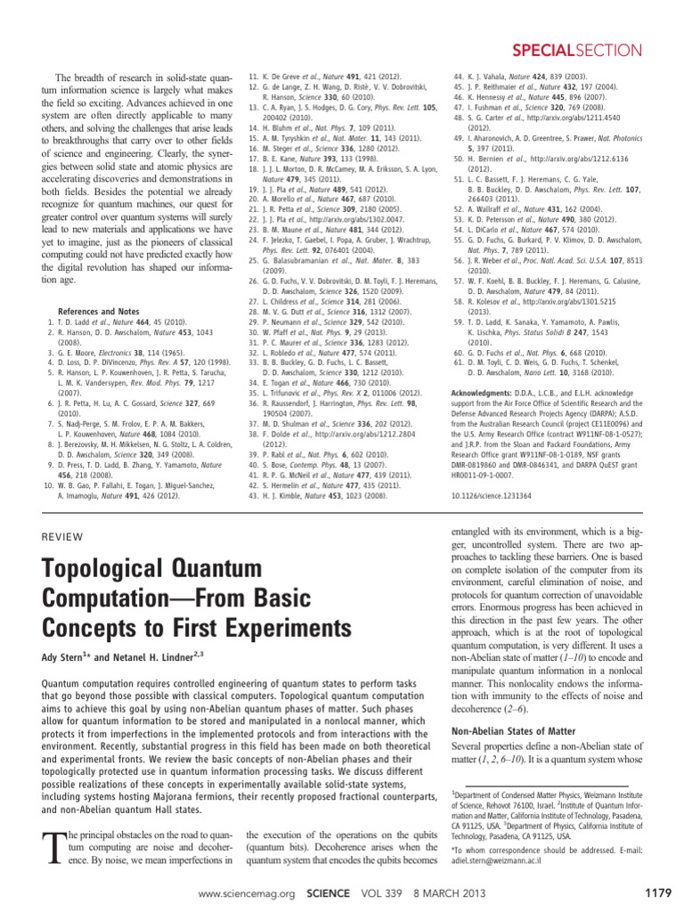 Topological Quantum - Computation - From Basic - Concepts To First ...