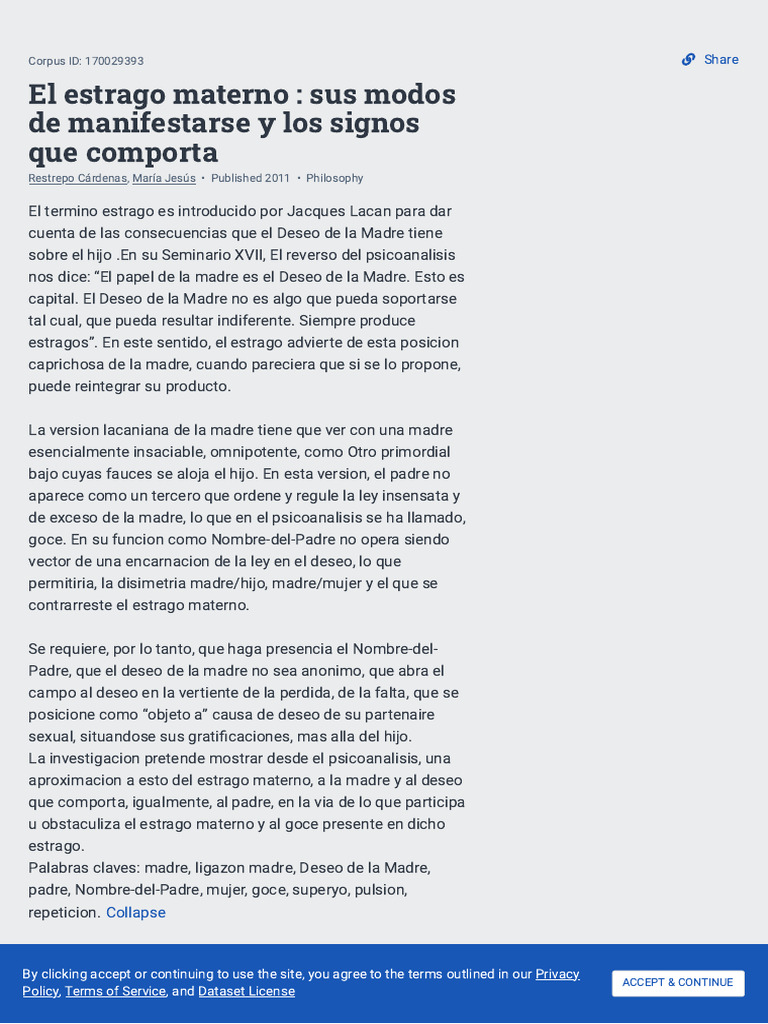Estrago materno y deseo en psicoanálisis | PDF