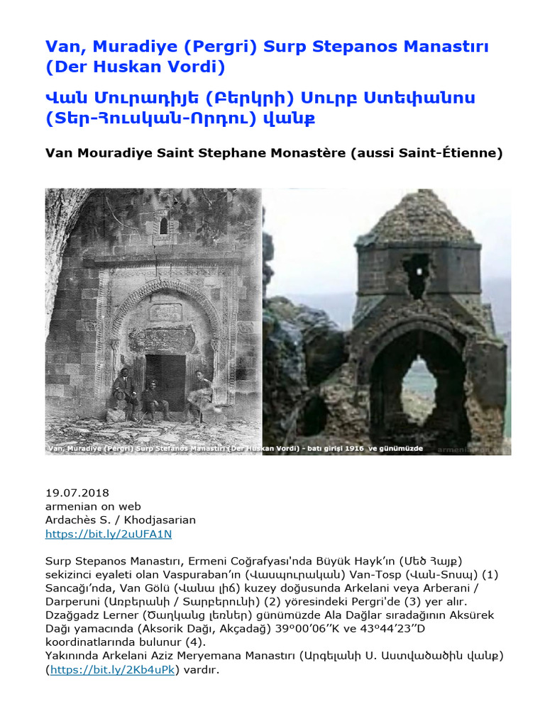 Van, Muradiye (Pergri) Surp Stepanos Manastırı (Der Huskan Vordi) | PDF