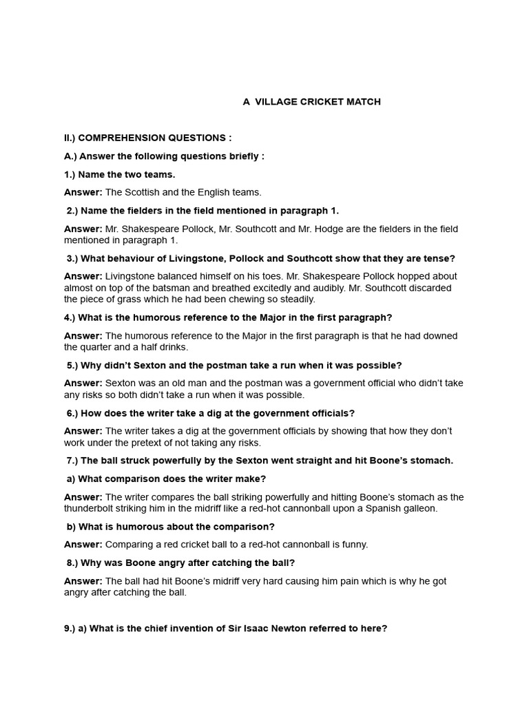 Village Cricket Match Analysis and Questions | PDF | Ball And Bat Games ...