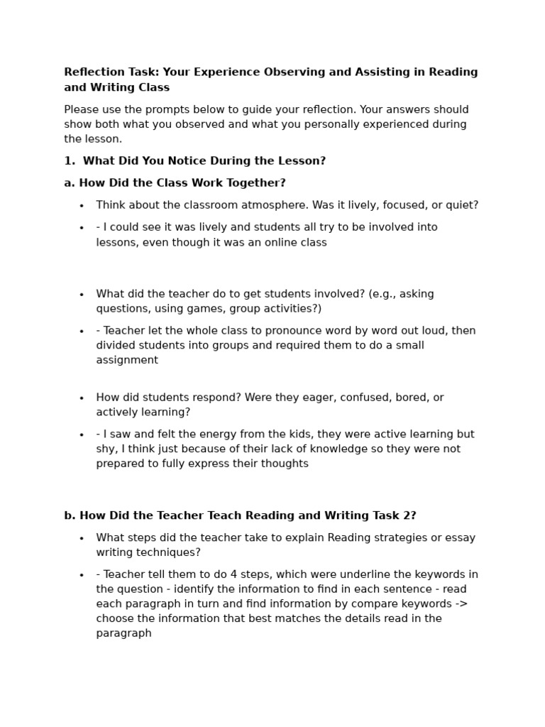 Reflection Task 29-9 | PDF | Teachers | Learning