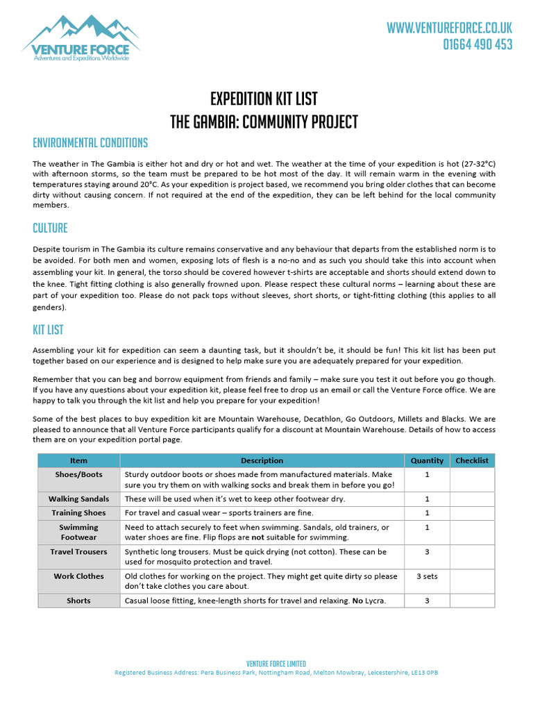 PHGS Gambia 2025 Kit List | PDF | Shoe | Clothing