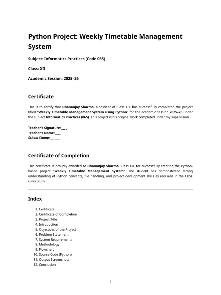 Weekly Timetable Project | PDF | Computer Program | Programming
