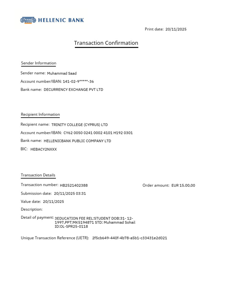 Transaction Confirmation Muhammad Sohail | PDF