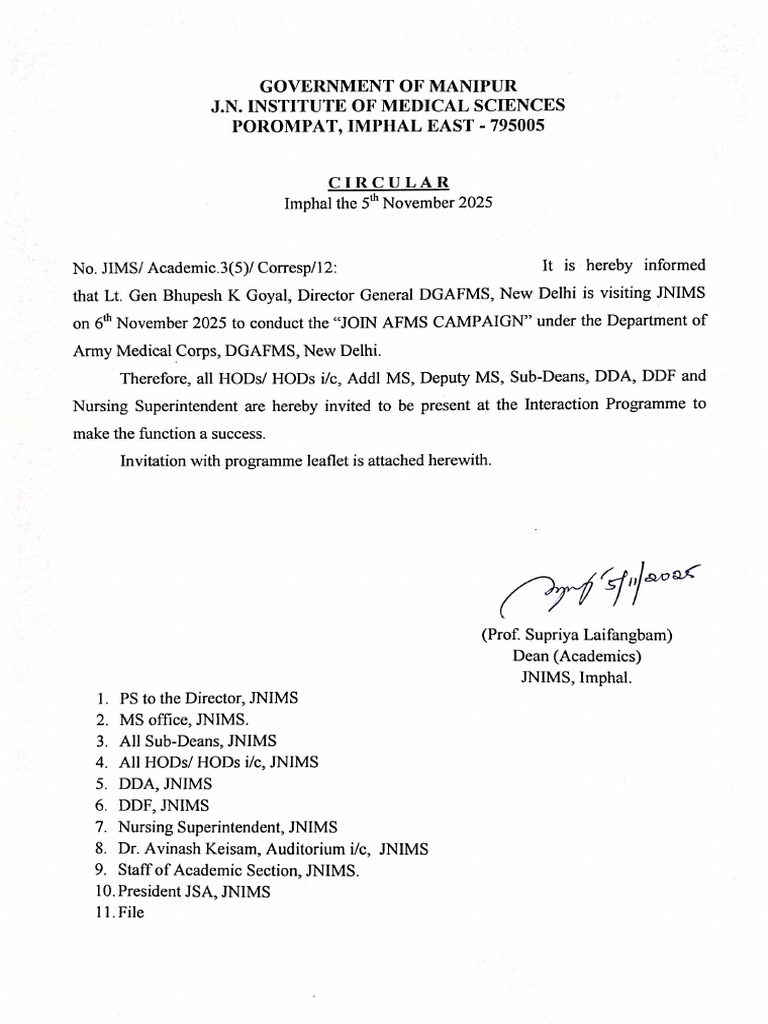 AFMS Programme Schedule at Jnims | PDF