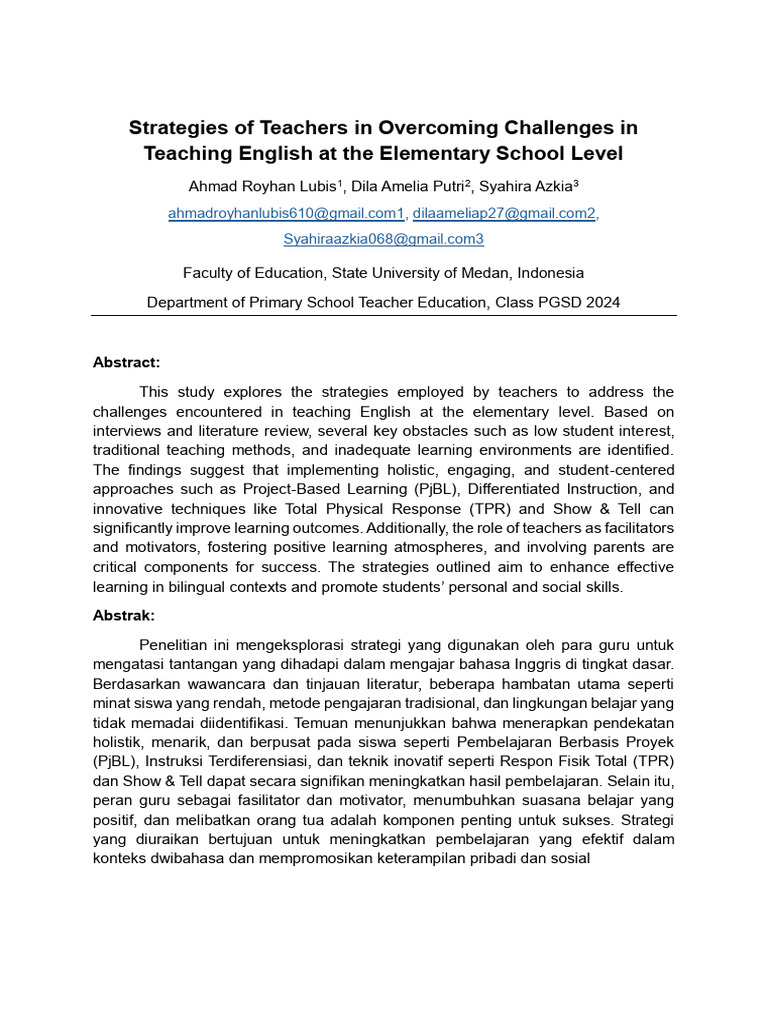 Strategies of Teachers in Overcoming Challenges in Teaching English at ...