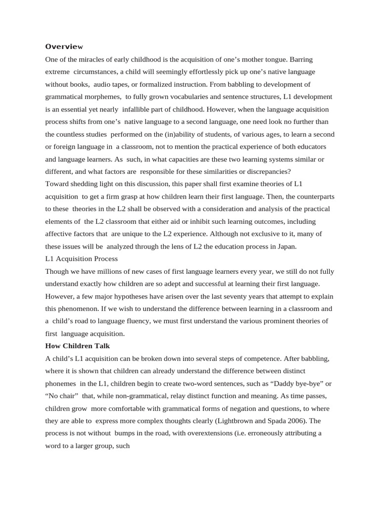 L1 vs. L2 Language Acquisition Insights | PDF | Second Language ...
