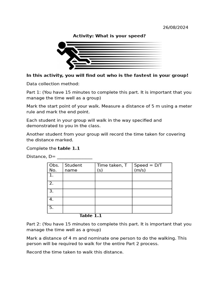 Measure Walking Speed Activity Guide | PDF