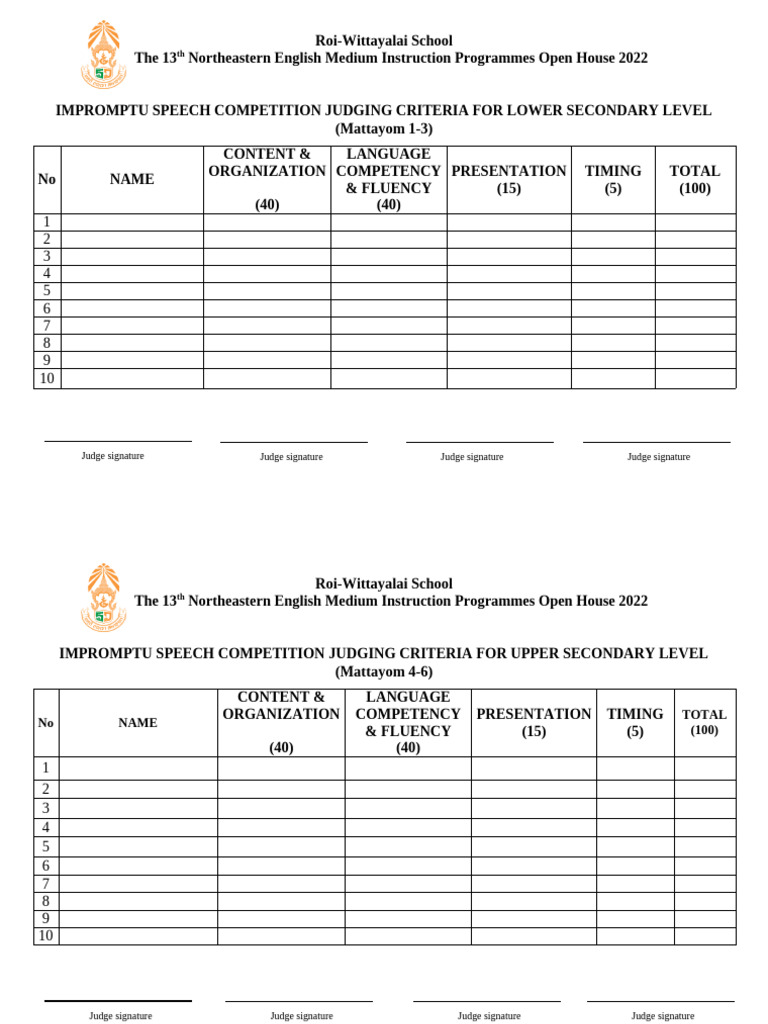 Impromptu Speech Judging Criteria | PDF