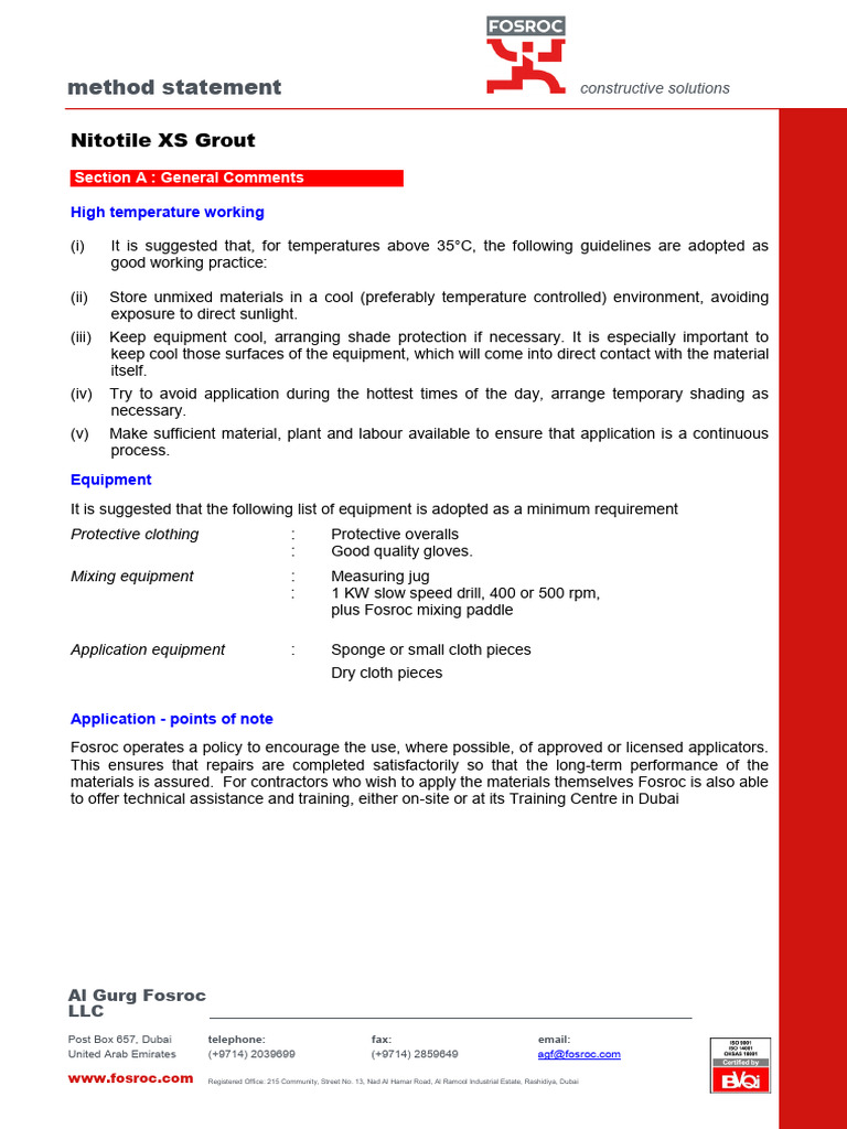 Nitotile XS Grout Application Guide | PDF