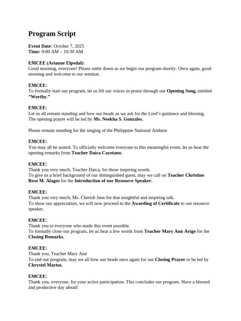 Seminar Program Script for October 2025 | PDF