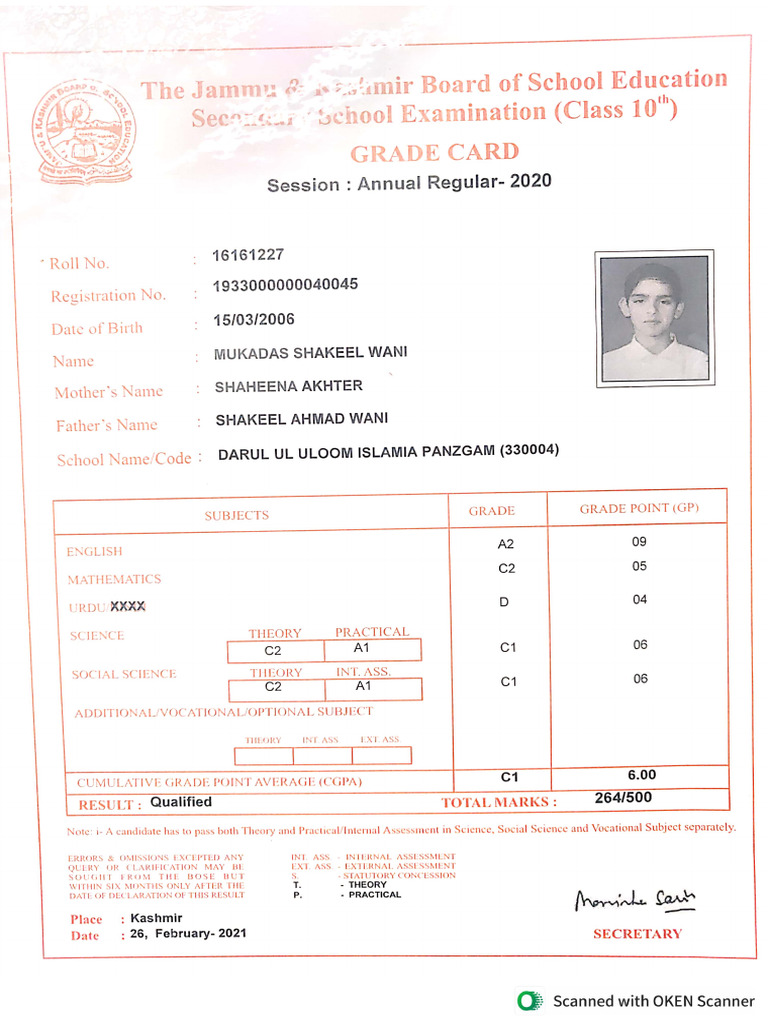 10 TH Class Marks Card Mehran | PDF