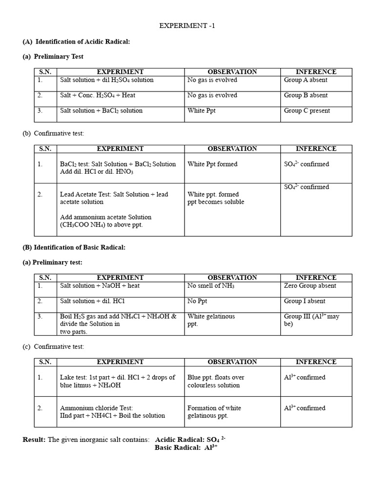 Class 12 Practicals 2025 | PDF | Salt (Chemistry) | Precipitation ...