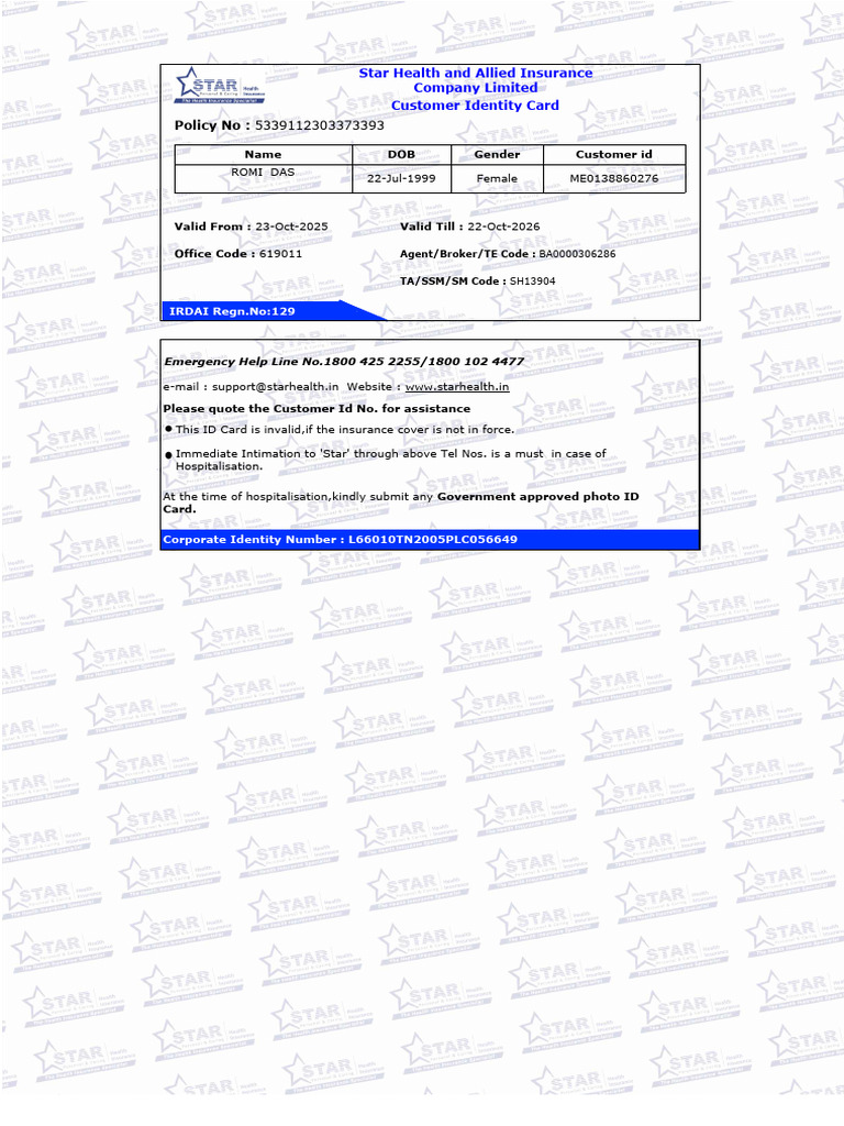 Policy No:: Customer Id Gender DOB Name | PDF
