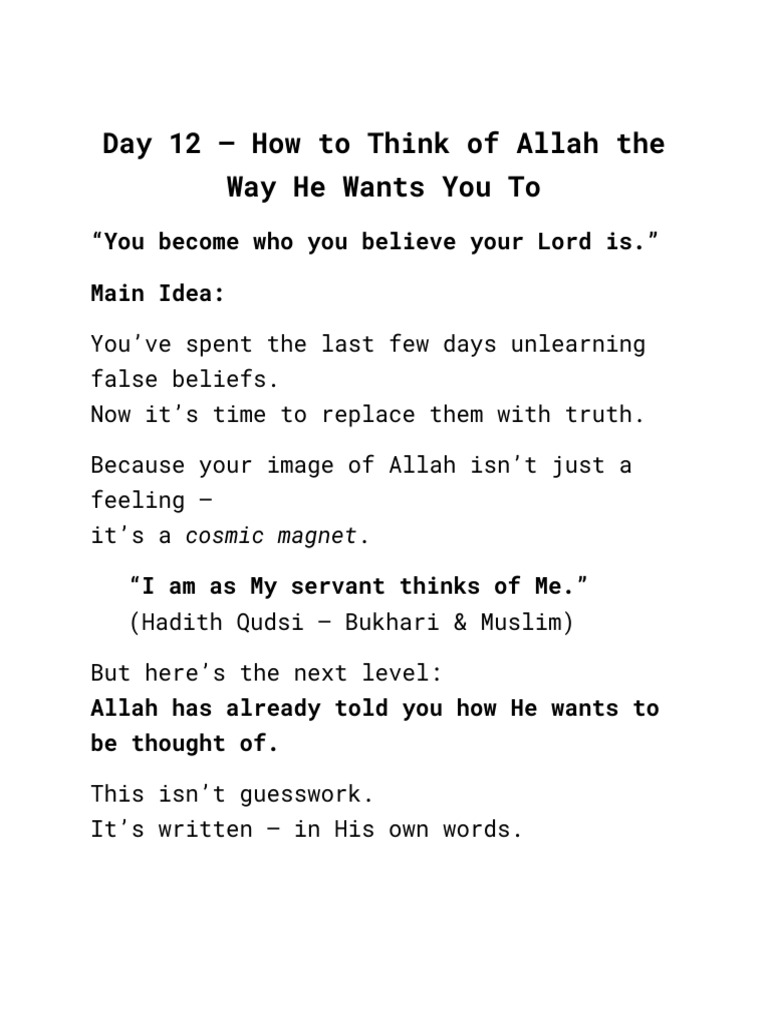 Day 12 - How To Think of Allah The Way He Wants You To | PDF | God In ...