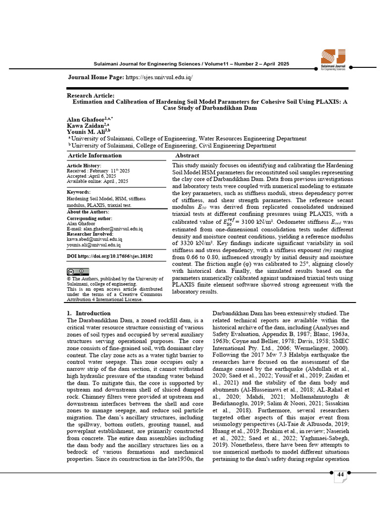 Ghafoor Et Al. - 2025 - Estimation and Calibration of Hardening Soil Model Parameters For ...