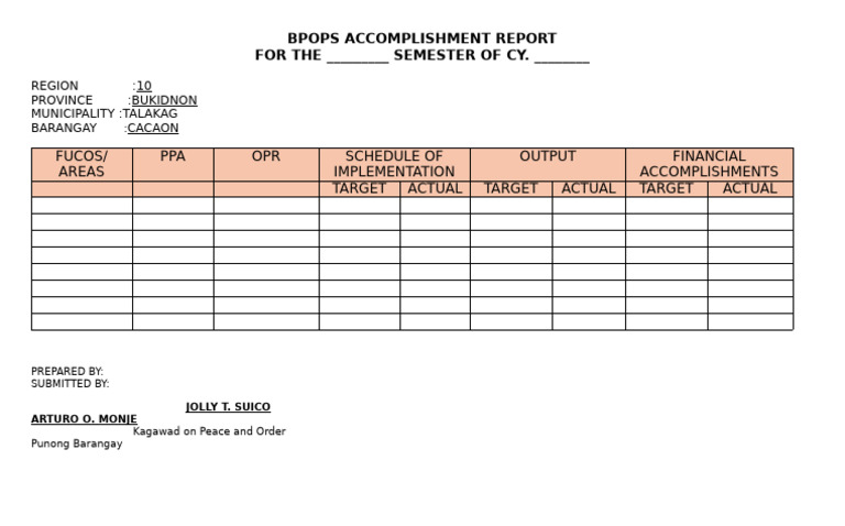 Bpops Accomplishment Report Form | PDF