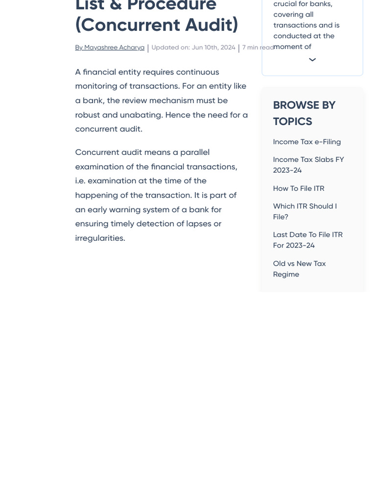 Bank Audit Check List and Procedure (Concurrent Audit) | PDF | Banks | Loans