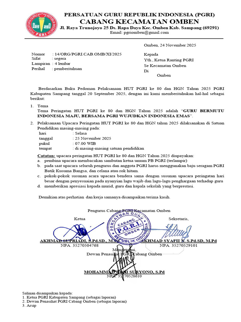 Peringatan HUT PGRI ke-80 dan HGN 2025 | PDF