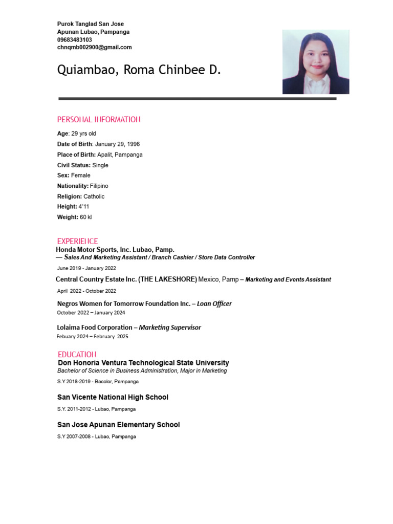 Marketing Professional Resume - Roma Quiambao | PDF