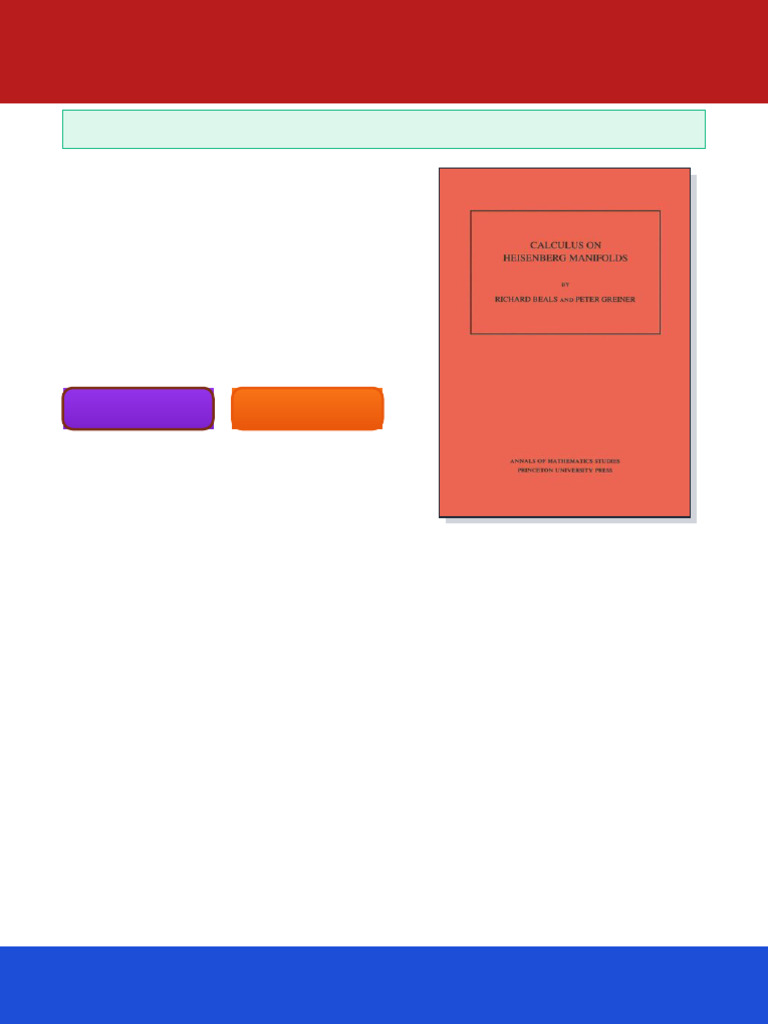 Calculus On Heisenberg Manifolds AM 119 1st Edition Richard Beals Ebook ...
