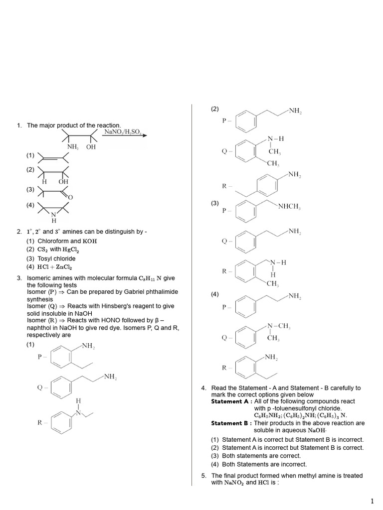 Assignment-1 - Amines Chemical Properties | PDF | Amine | Amide