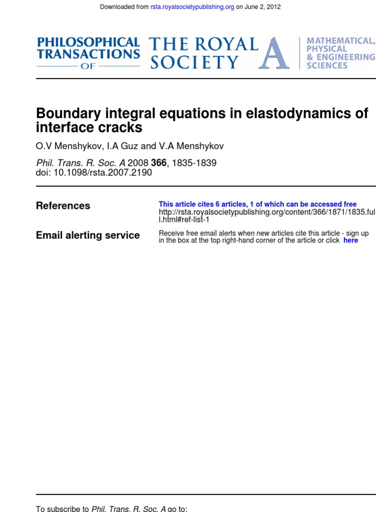 Interface Cracks Boundary Integral Equations in Elastodynamics of | PDF | Linear Elasticity ...