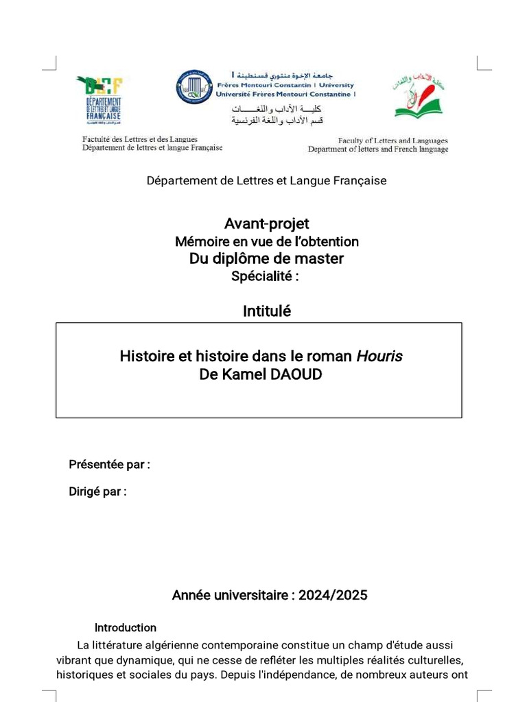 Analyse du roman "Houris" de Kamel Daoud | PDF