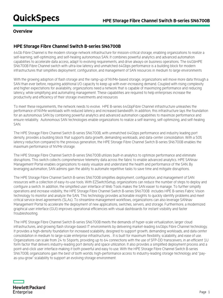 HPE SN6700B Fibre Channel Switch Overview | PDF | Cloud Computing ...