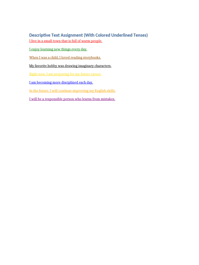 Descriptive Text Tenses Colored | PDF