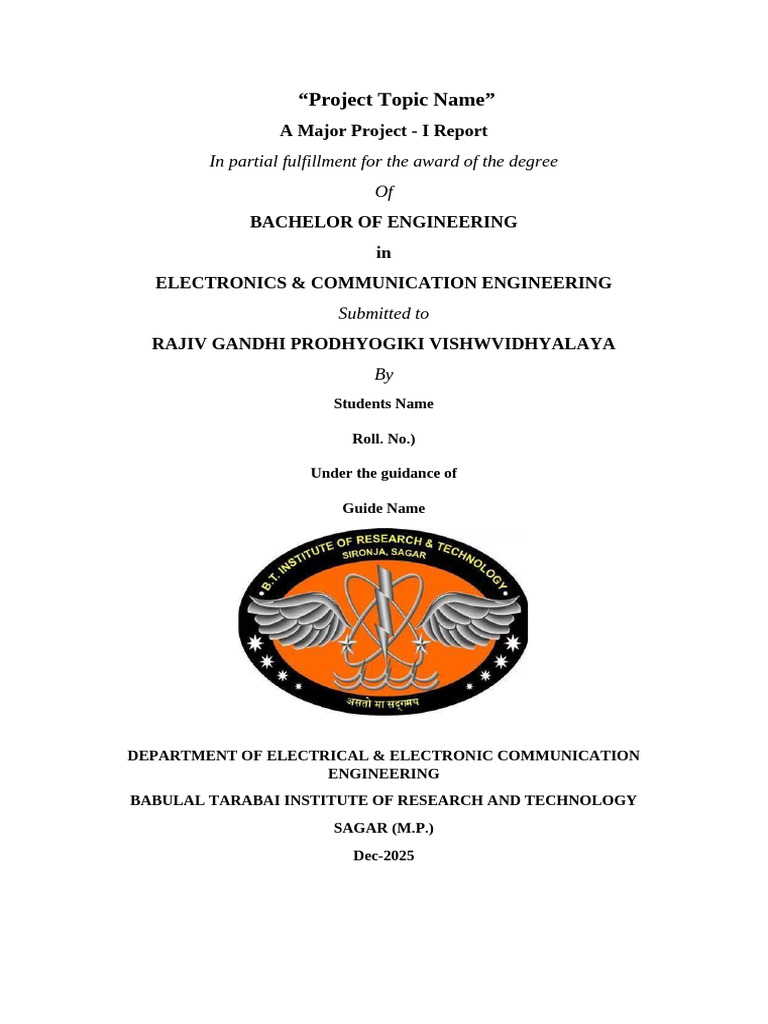 EC Front Page Major Project-I | PDF