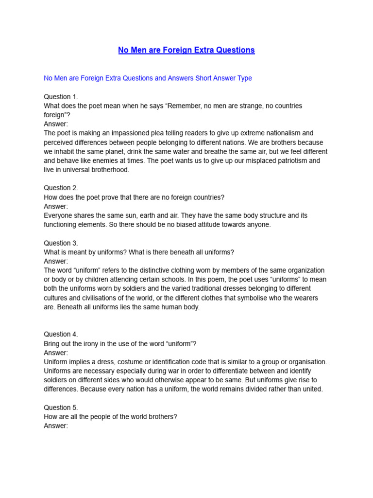 No Men Are Foreign: Key Questions & Answers | PDF | Costume