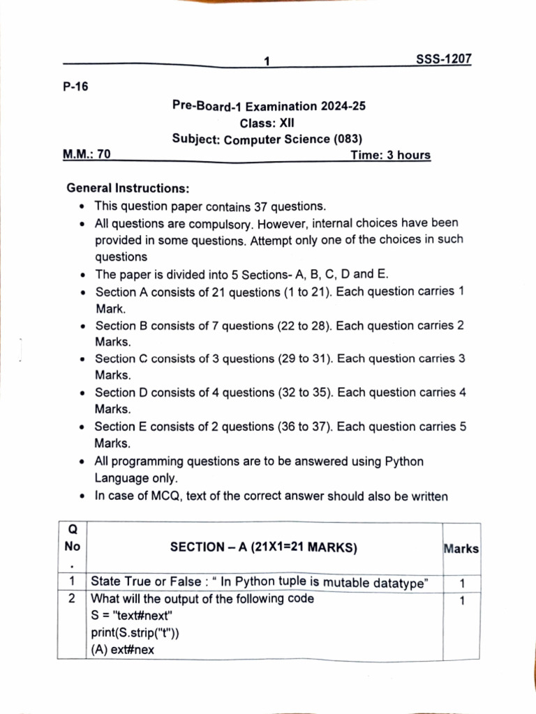 Xii Cs PB QP Ms 2024-25 | PDF | Computing | Computer Engineering