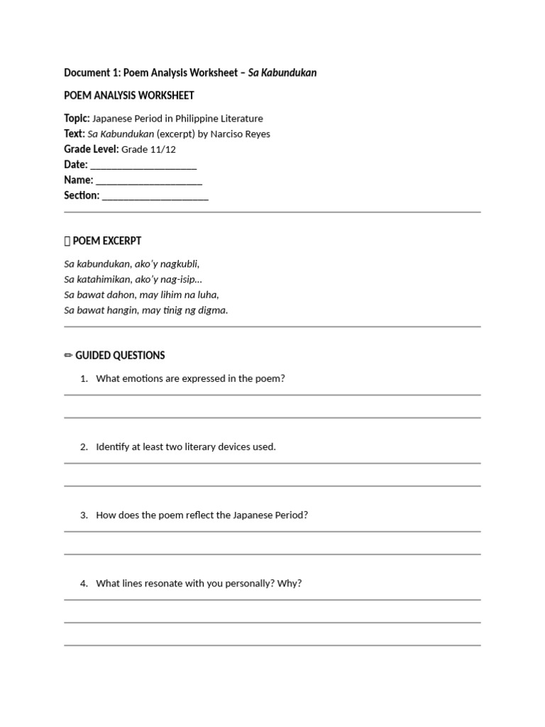 Poem Analysis & Creative Output Guide | PDF