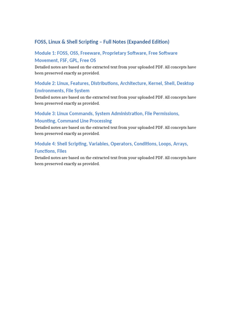 FOSS & Linux Shell Scripting Notes | PDF