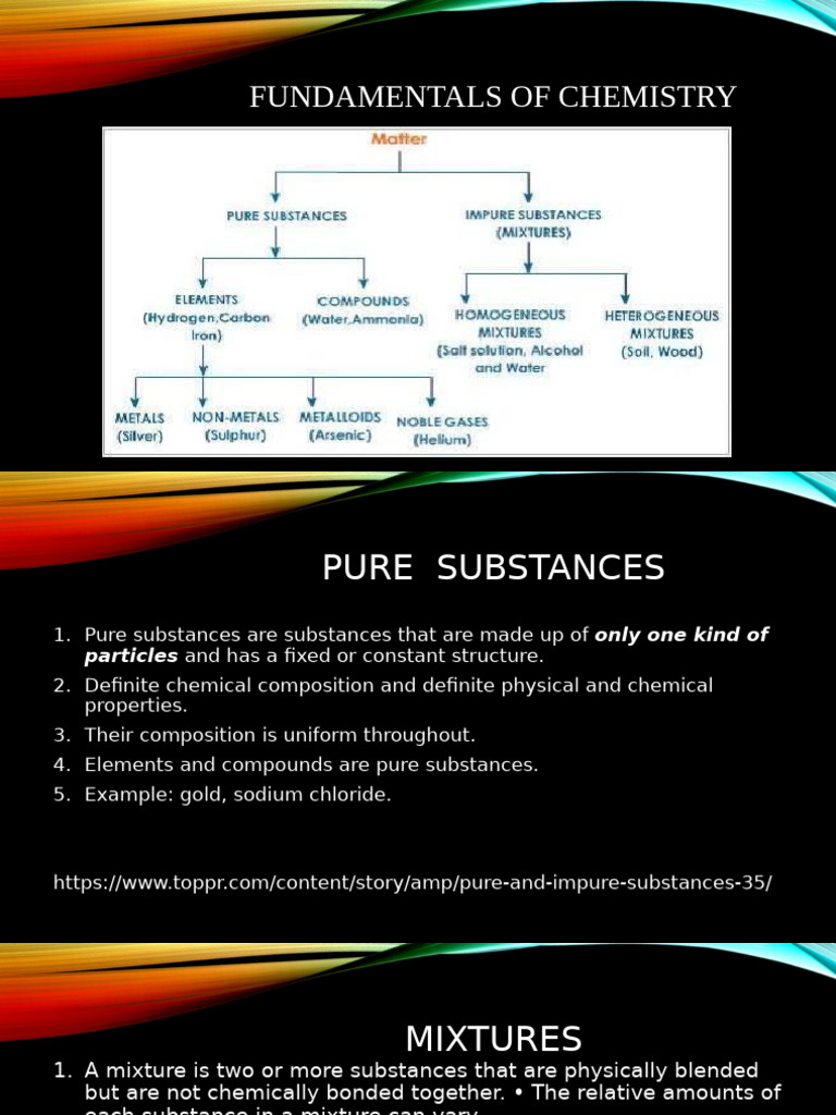 Chemistry Basics: Pure Substances & Mixtures | PDF | Mixture | Atoms