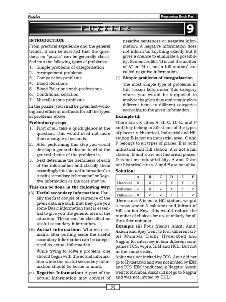 Types of Puzzles and Solutions Guide | PDF | Blue