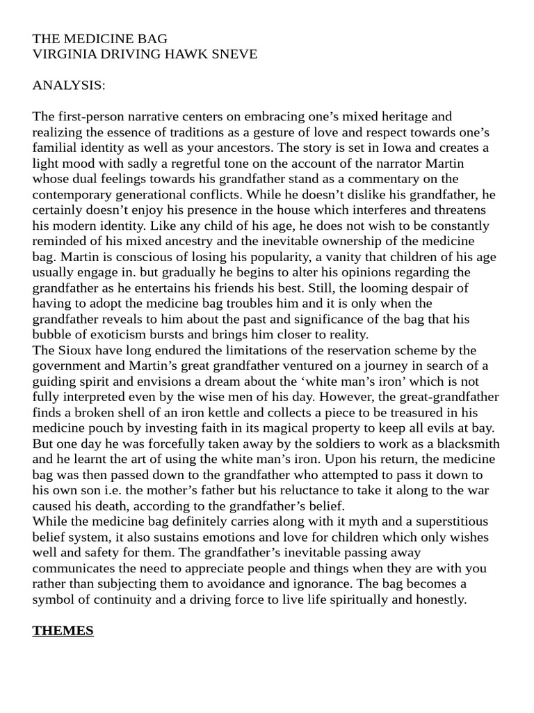 The Medicine Bag - Analysis | PDF | Pride