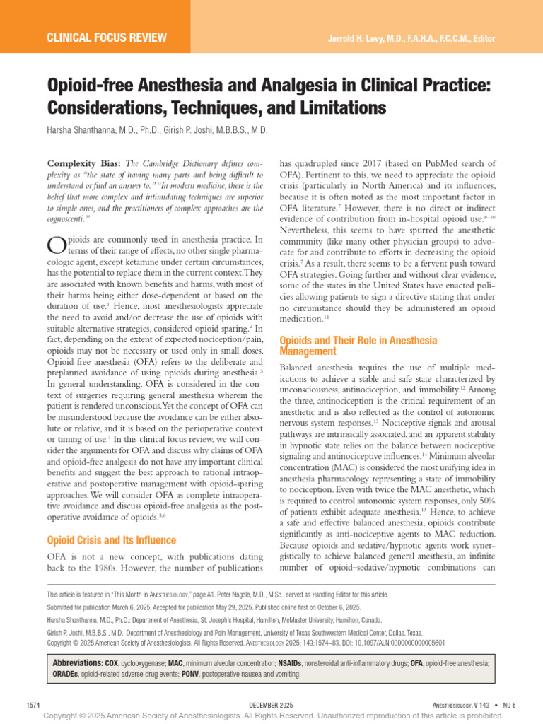 Opioid-Free Anesthesia: Techniques & Limits | PDF | Analgesic | Anesthesia
