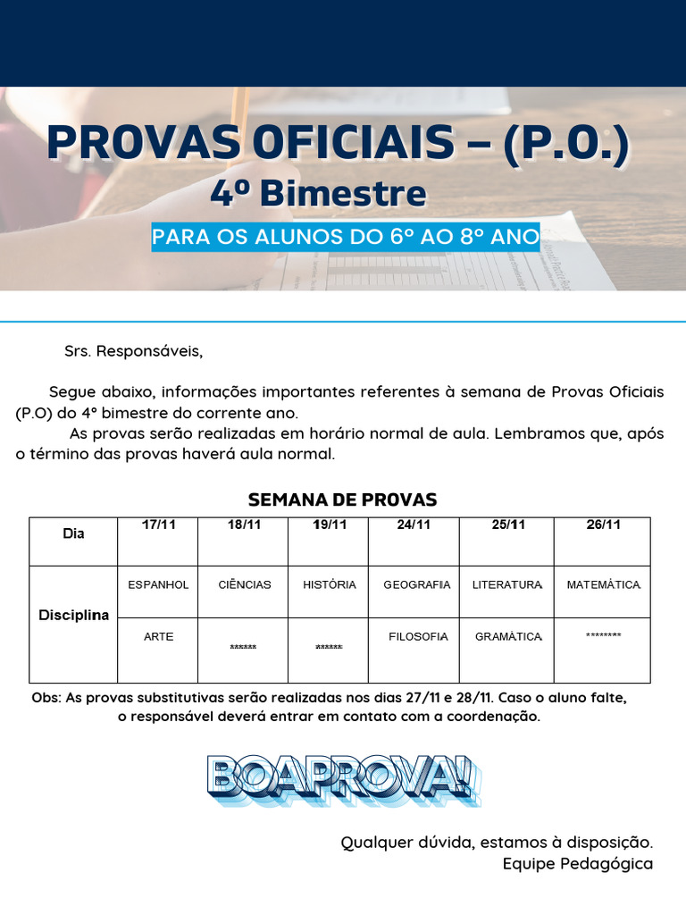 Provas Oficiais - (P.o) - 4º Bimestre 6º Ao 8º Ano | PDF