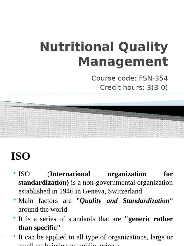 Nutritional Quality Management: Course Code: FSN-354 Credit Hours: 3 (3 ...