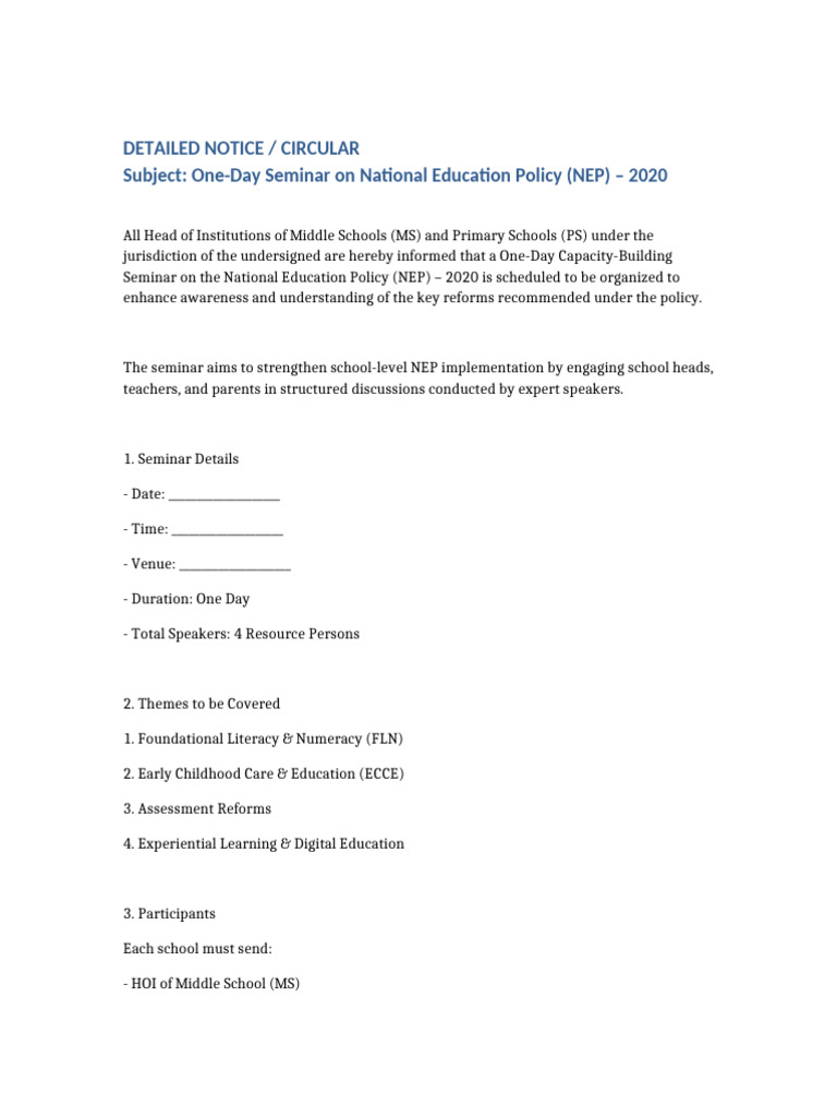NEP2020 Seminar Notice | PDF