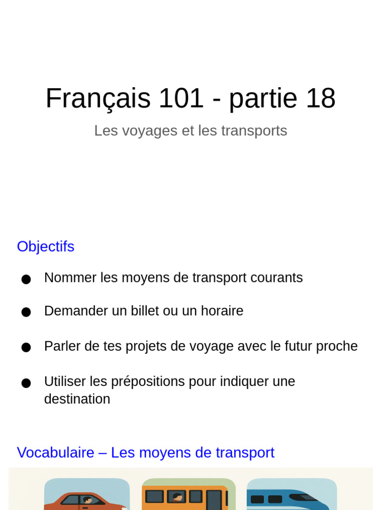 Transports et voyages en français 101 | PDF