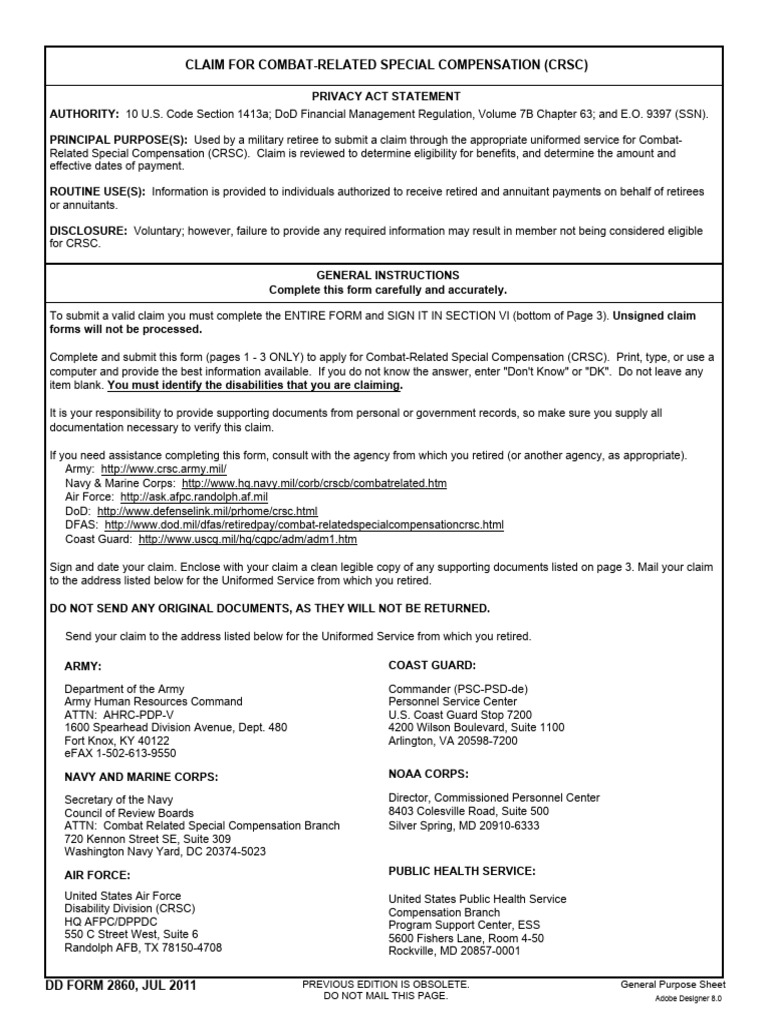 Application For CRSC DD2860 | PDF | Agent Orange | Military