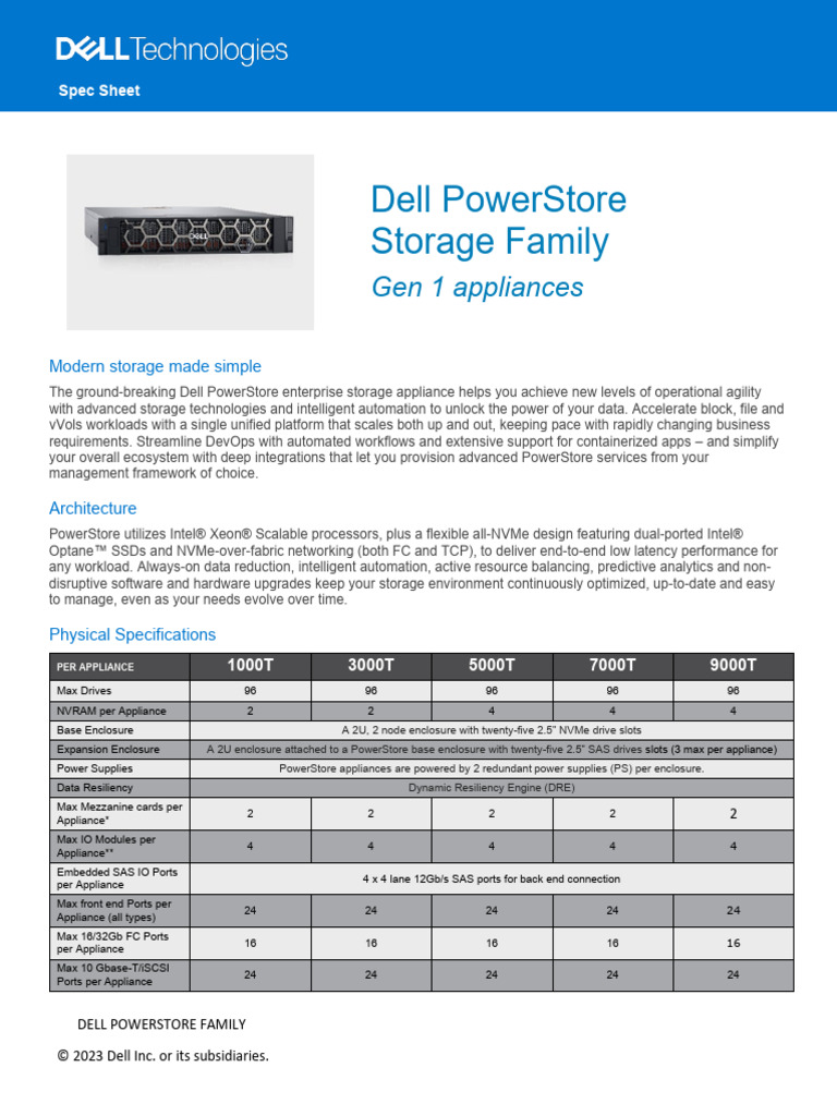 h18143 Dell Emc Powerstore Family Spec Sheet | PDF | Alternating ...