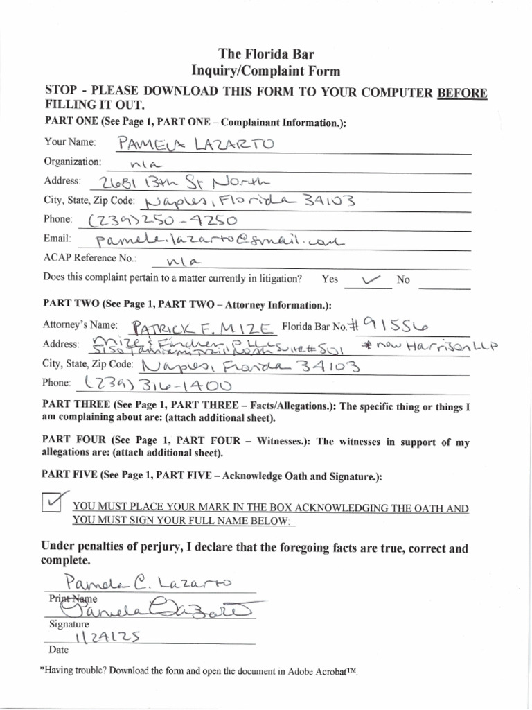 FL Bar Complaint - Mize 2025 | PDF
