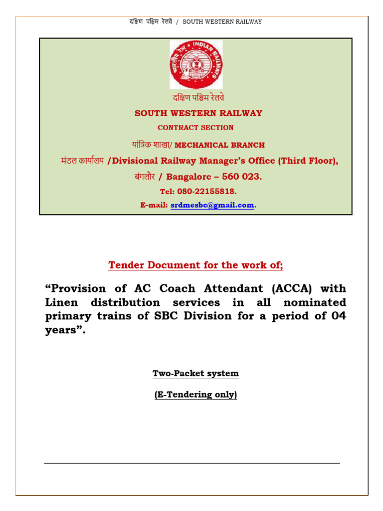 AC Coach Attendant Tender SBC Division | PDF | Employment | Business